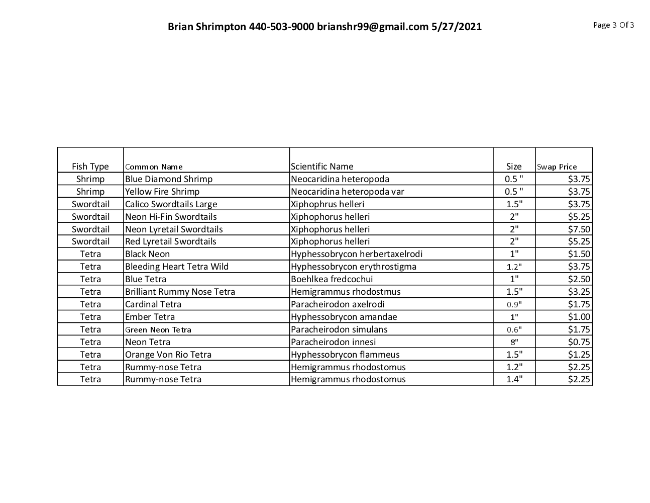 Beautiful Aquatics Price List – Greater Akron Aquarium Society